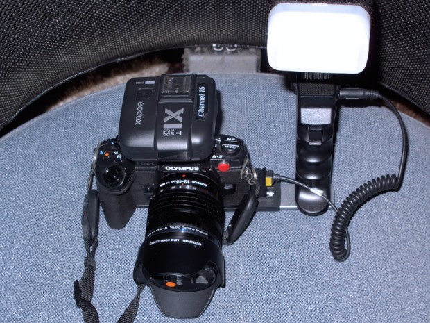 Trying out a sort of DIY off-camera flash grip and bracket. [Updated ...
